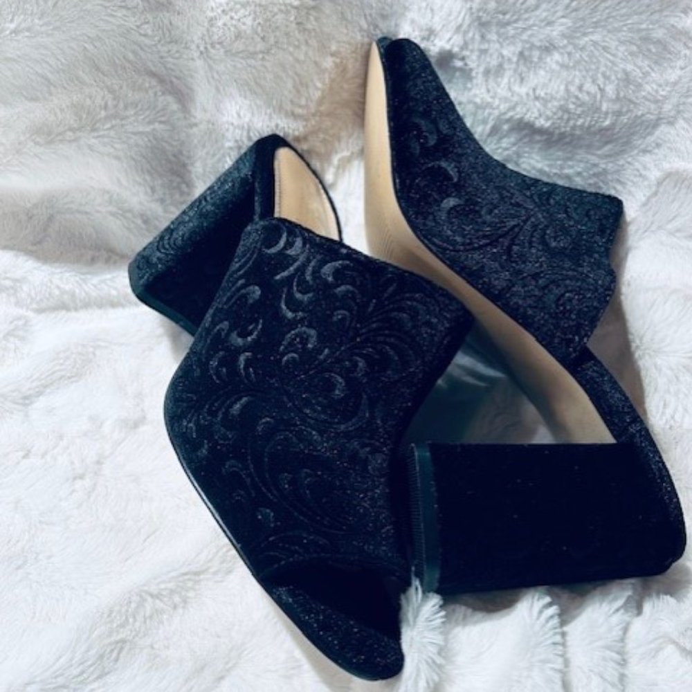 Shellys London Dalia Black Velvet Embossed Mule - Gem